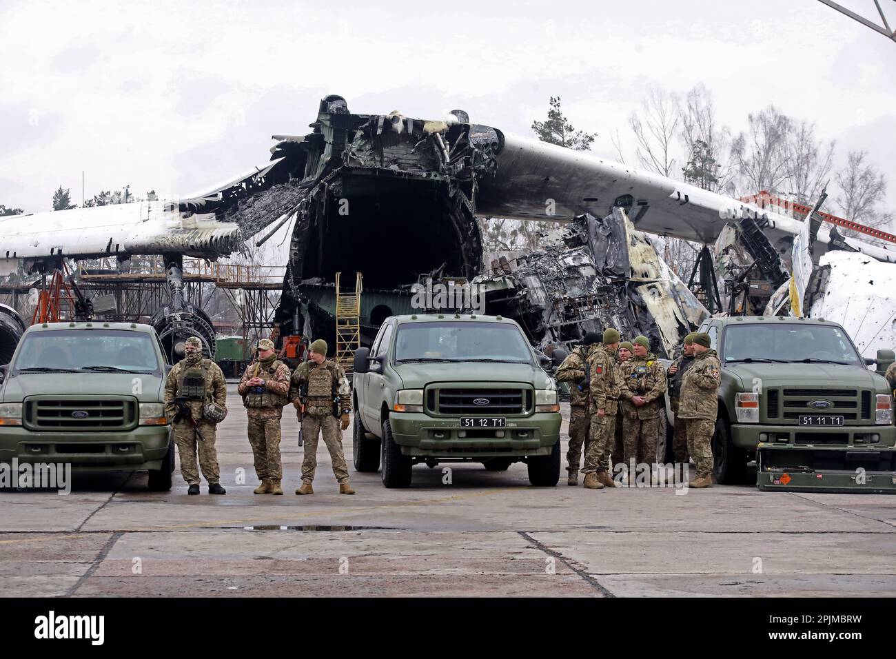 HOSTOMEL, UKRAINE - APRIL 1, 2023 - Servicemen are pictured during the ...