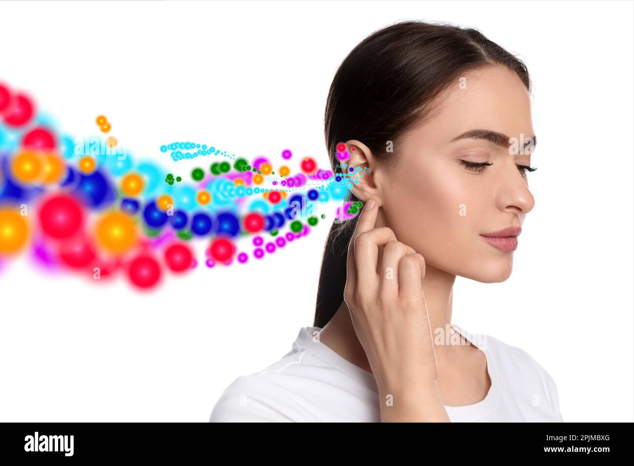 Beautiful woman and sound waves illustration on white background ...