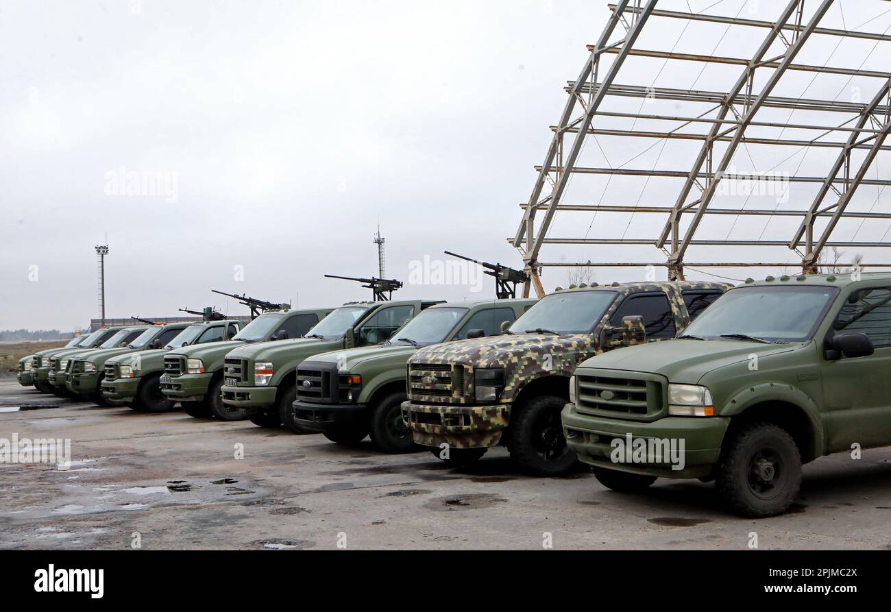 HOSTOMEL, UKRAINE - APRIL 1, 2023 - Ford F250 and F350 four-wheel drive ...