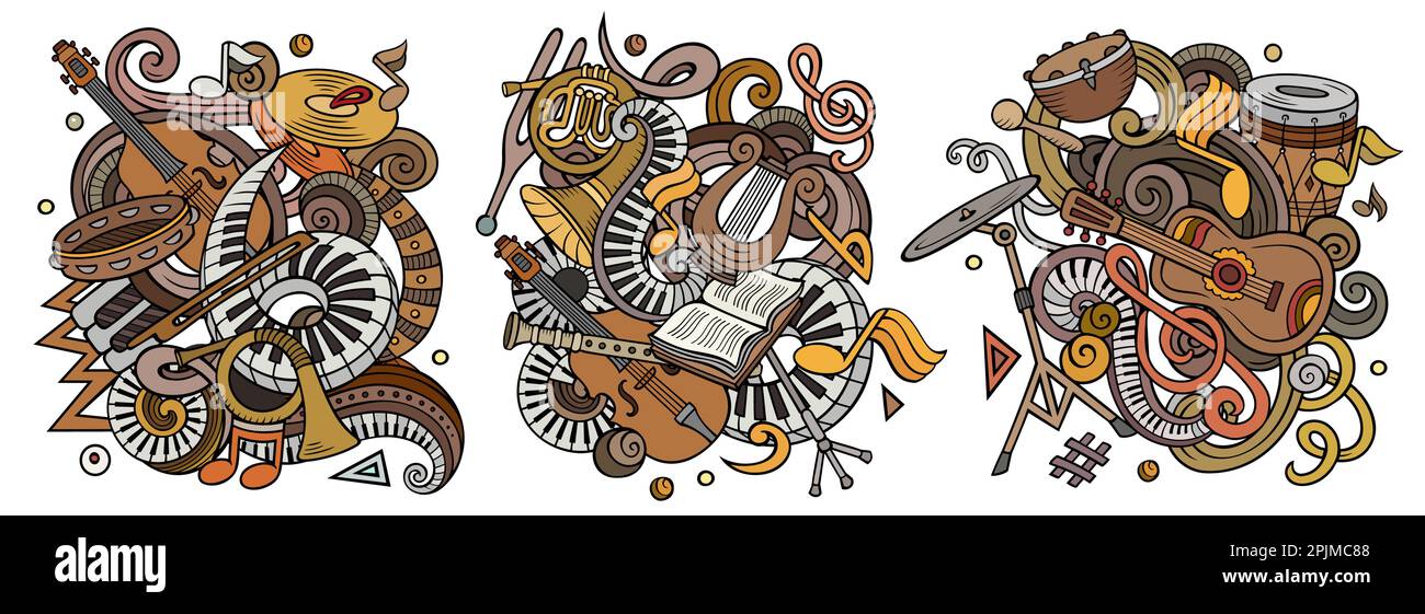 classical music cartoon vector doodle designs set. Colorful detailed ...