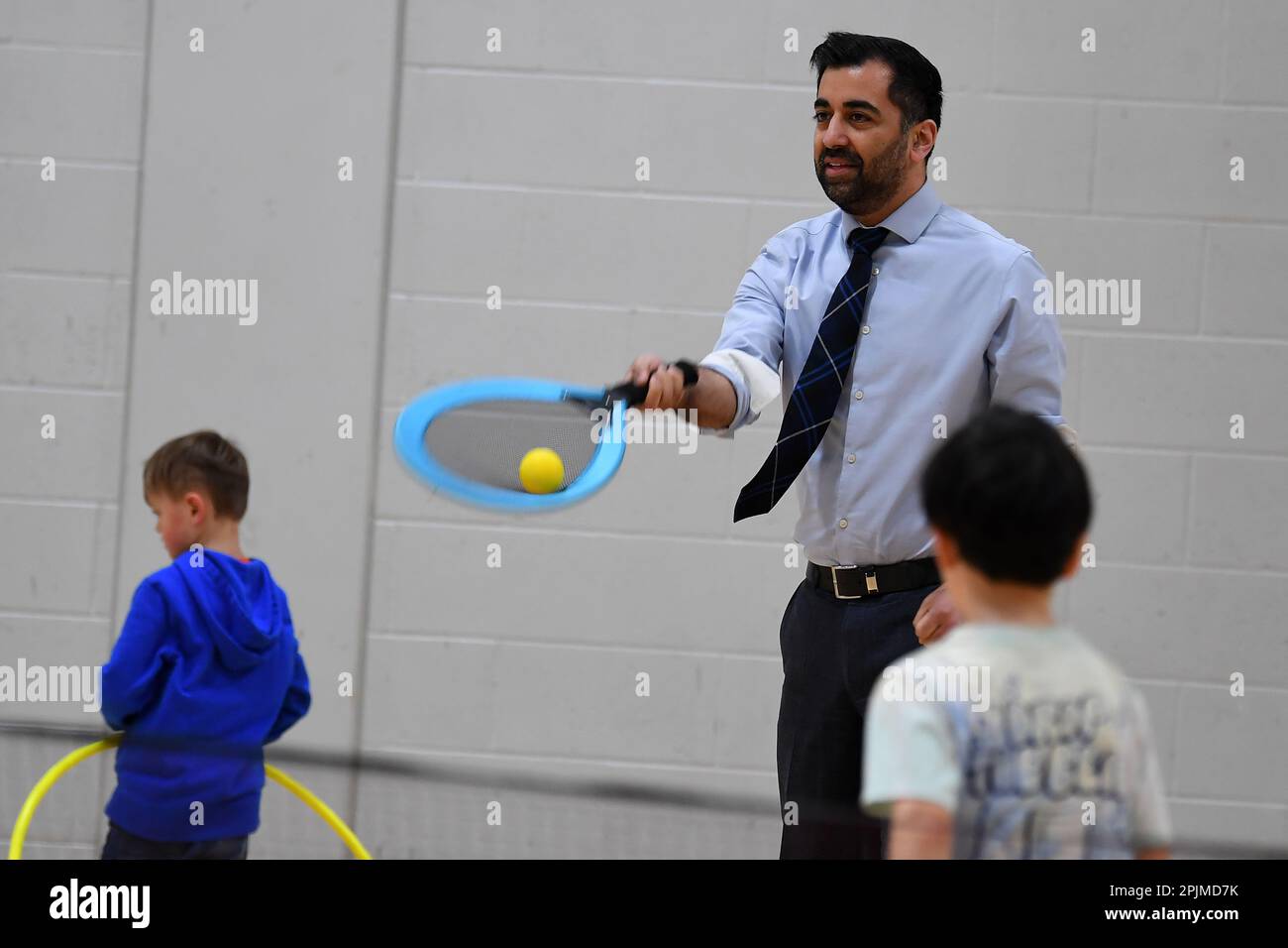 First Minister of Scotland Humza Yousaf plays indoor tennis during a ...