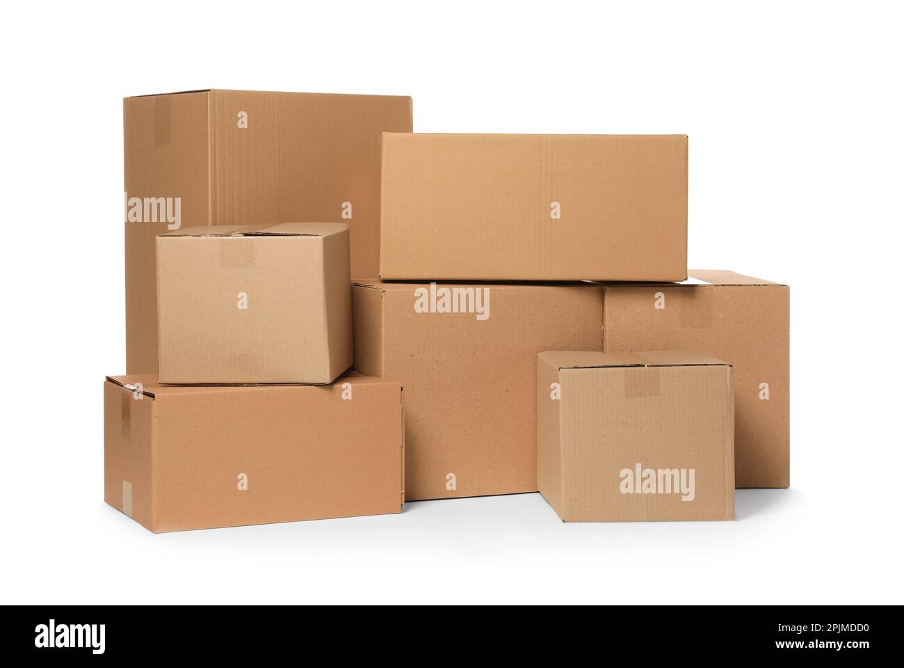 Many closed cardboard boxes on white background. Delivery service Stock ...