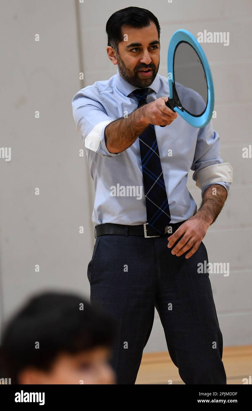 First Minister of Scotland Humza Yousaf plays indoor tennis during a ...