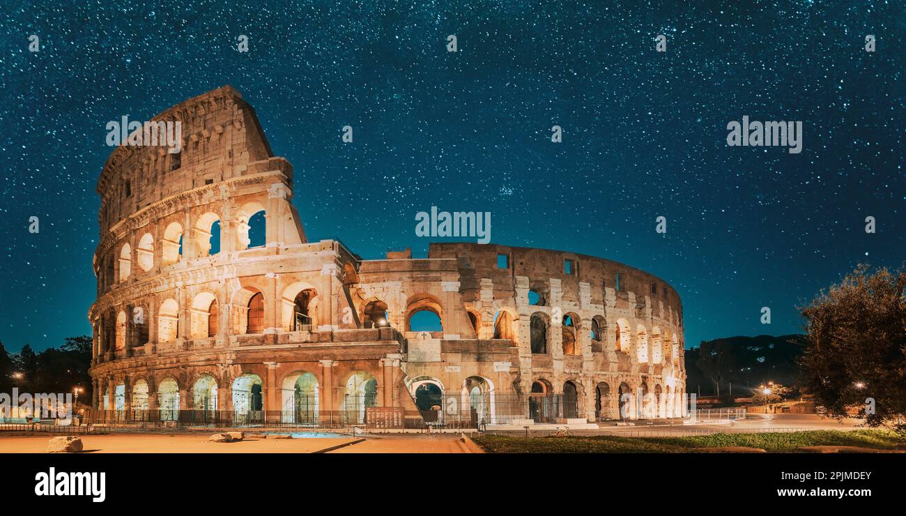 Rome, Italy. Colosseum Also Known As Flavian Amphitheatre In Evening Or ...