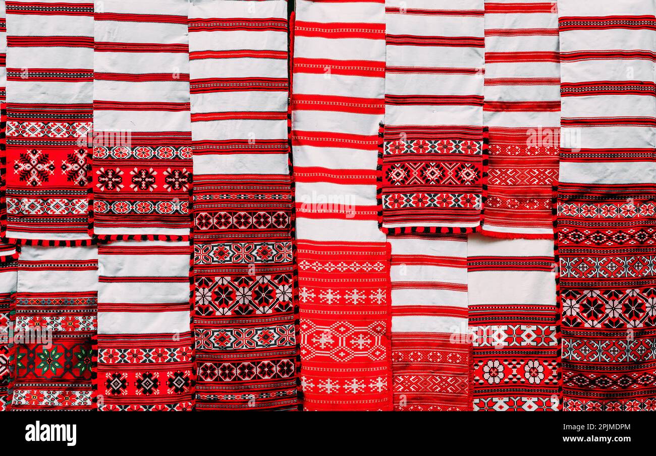 Linen Towels With Slavic Ethnic National Folks Ornament On Clothes ...