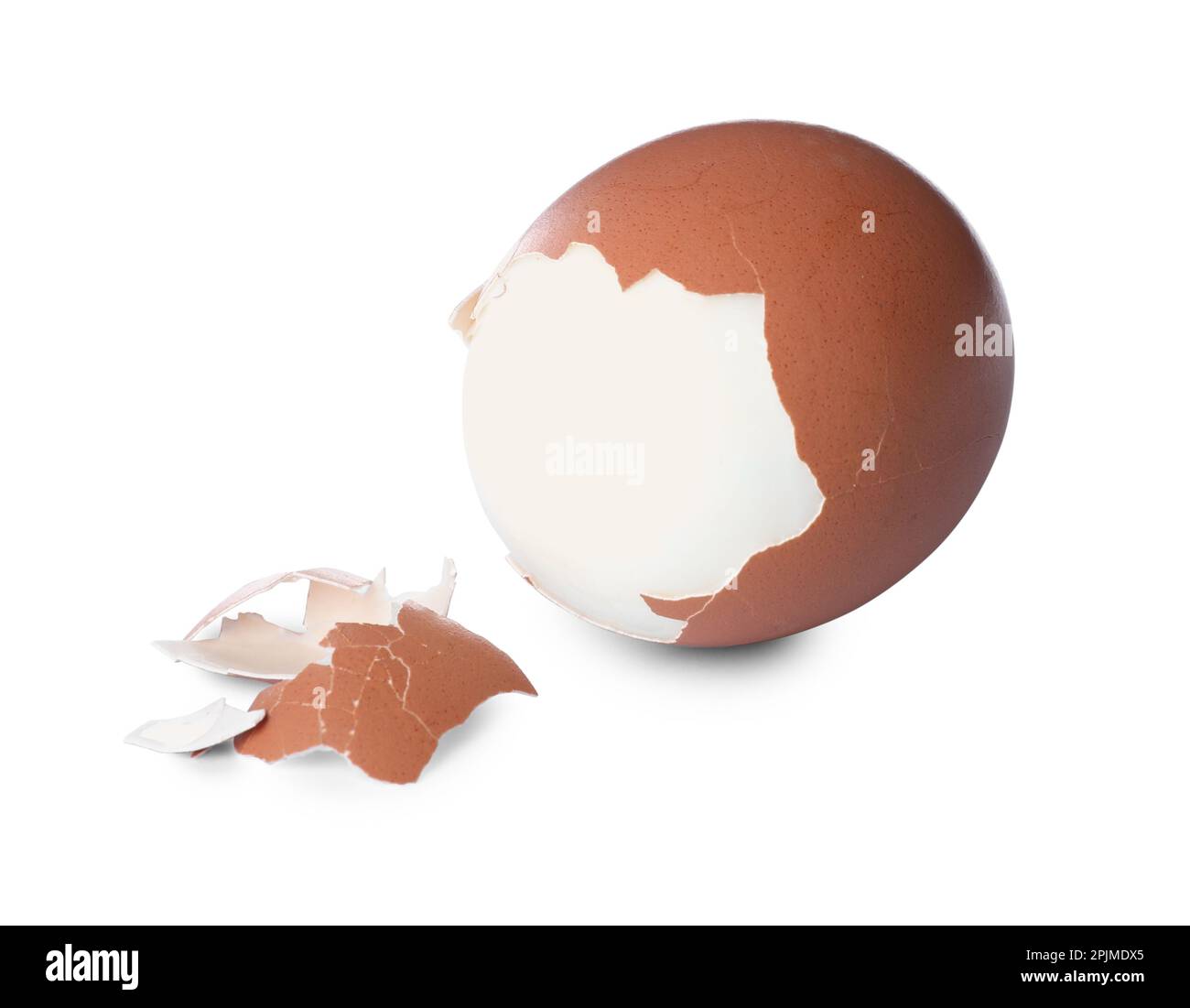 Fresh boiled egg and shell on white background Stock Photo - Alamy