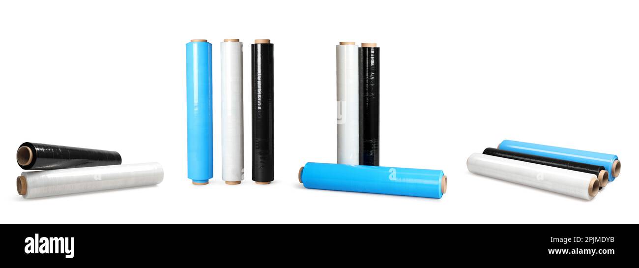 Set with different stretch wraps on white background. Banner design ...