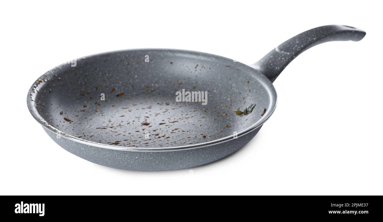 Dirty granite coating frying pan isolated on white Stock Photo - Alamy