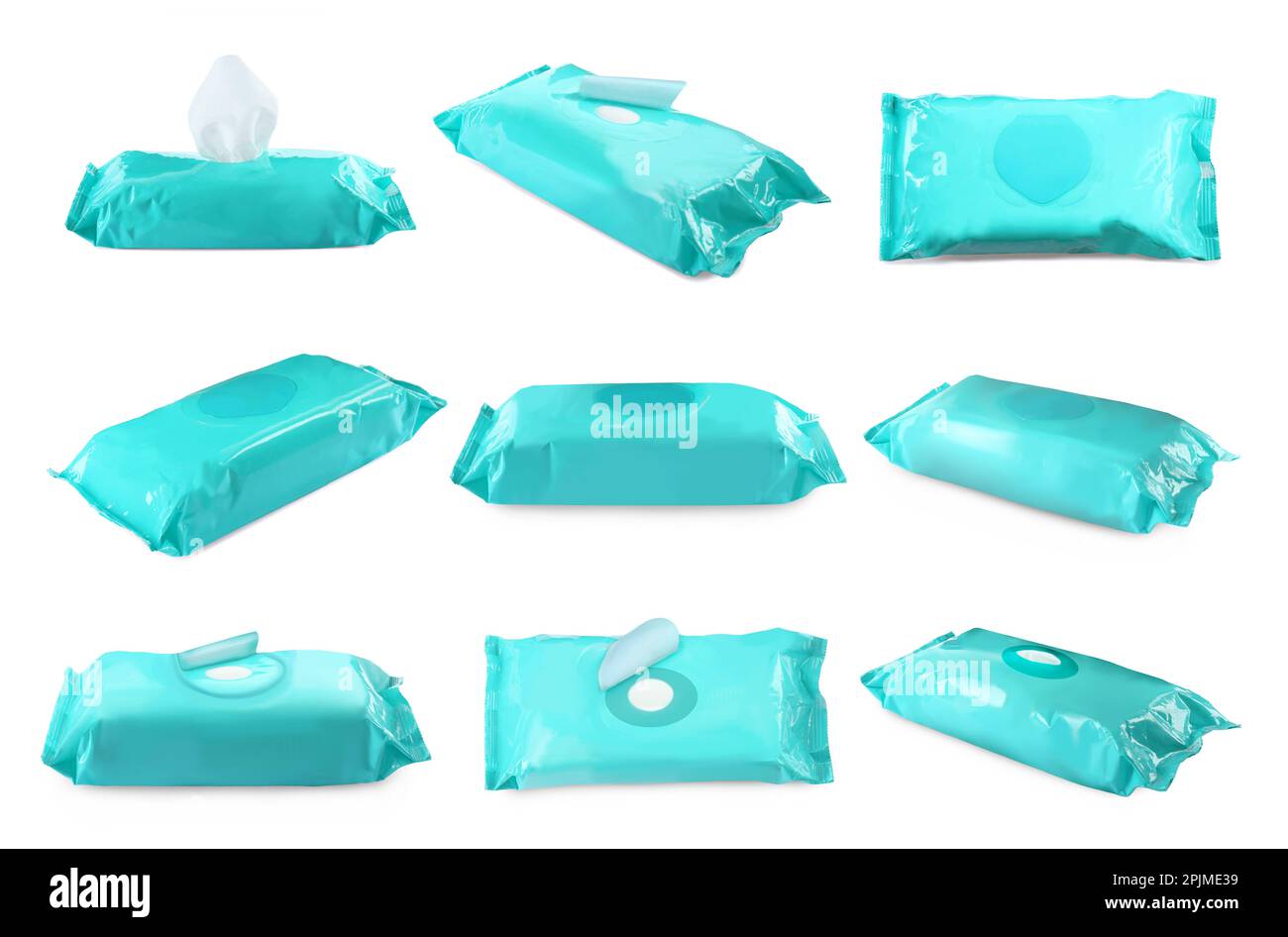 Set with packs of wet wipes on white background Stock Photo - Alamy