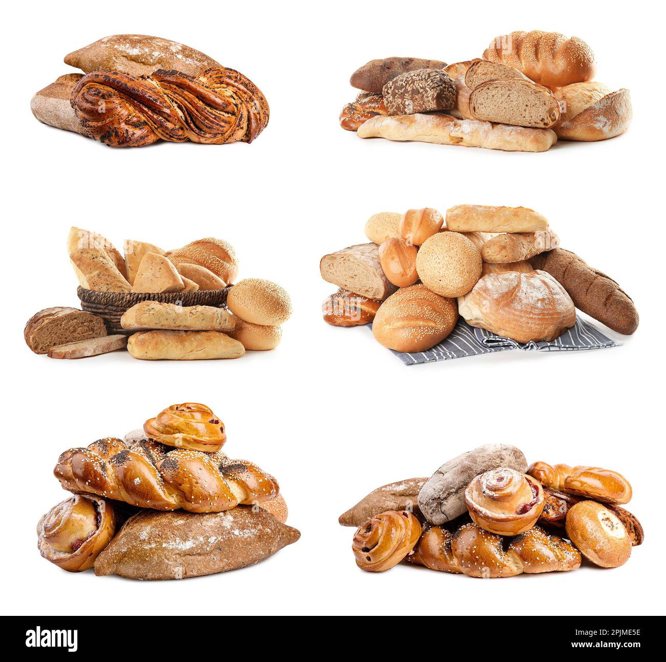 Collage with different bread on white background Stock Photo - Alamy