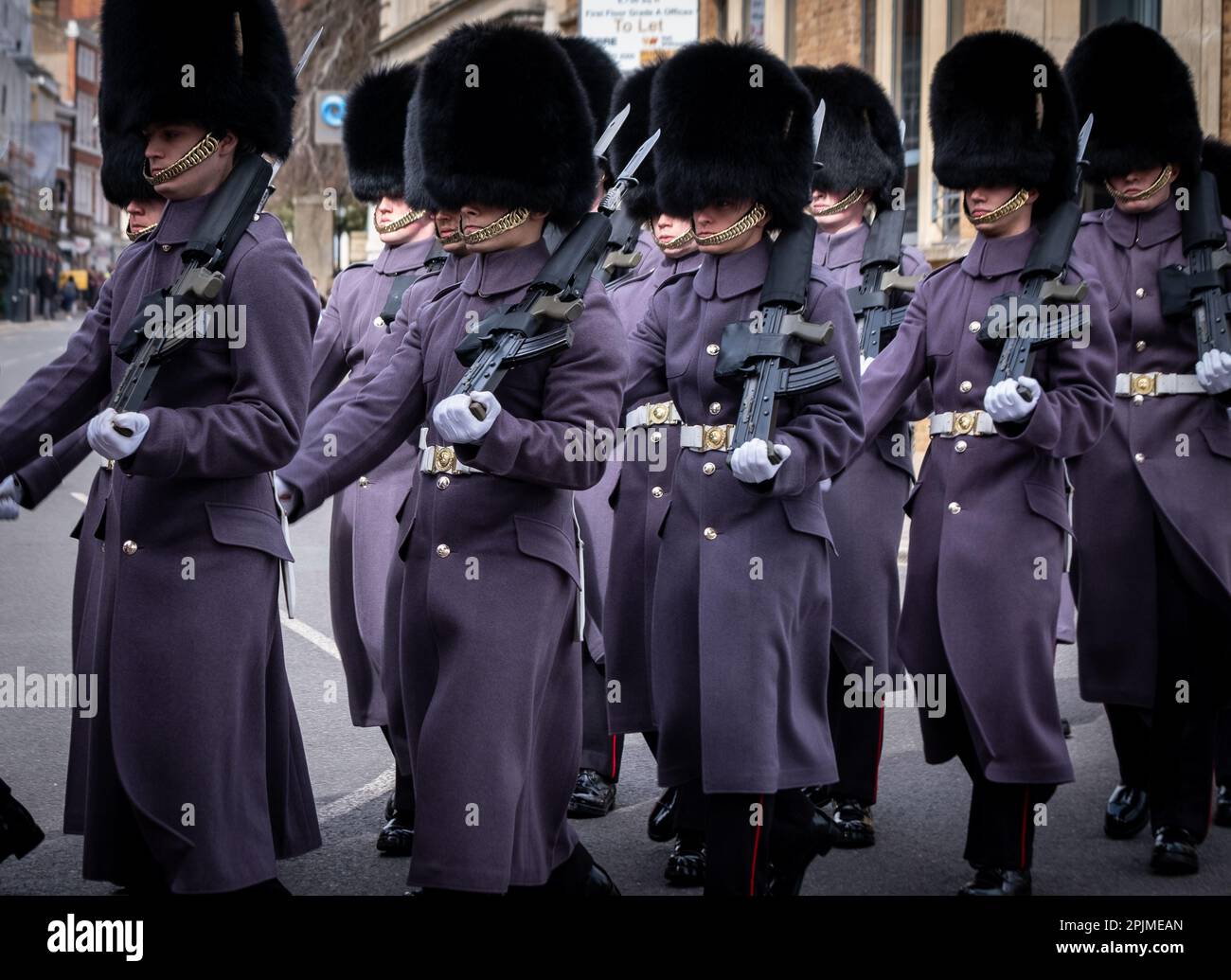 Changing of the guard at Windsor Castle, UK, featuring on this day the Nijmegen Company ...