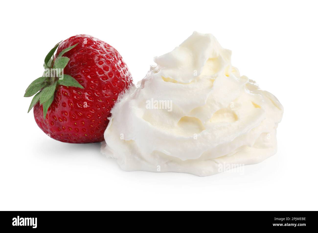 Delicious strawberry with whipped cream on white background Stock Photo ...