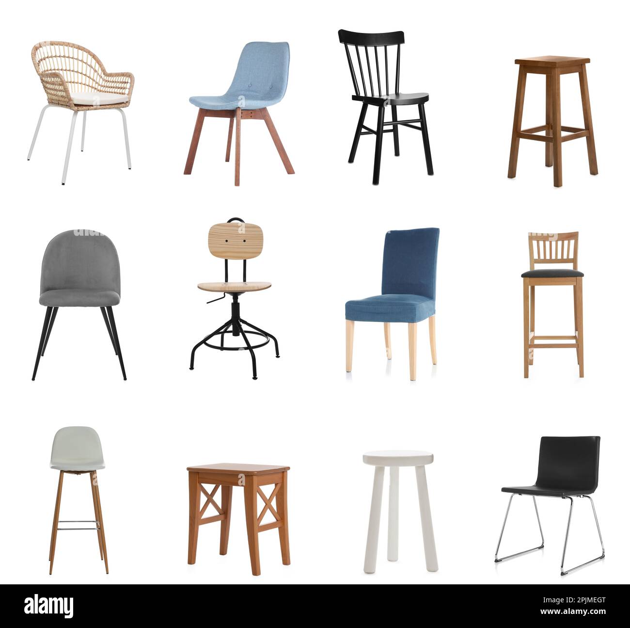 Set with different stylish chairs on white background Stock Photo - Alamy