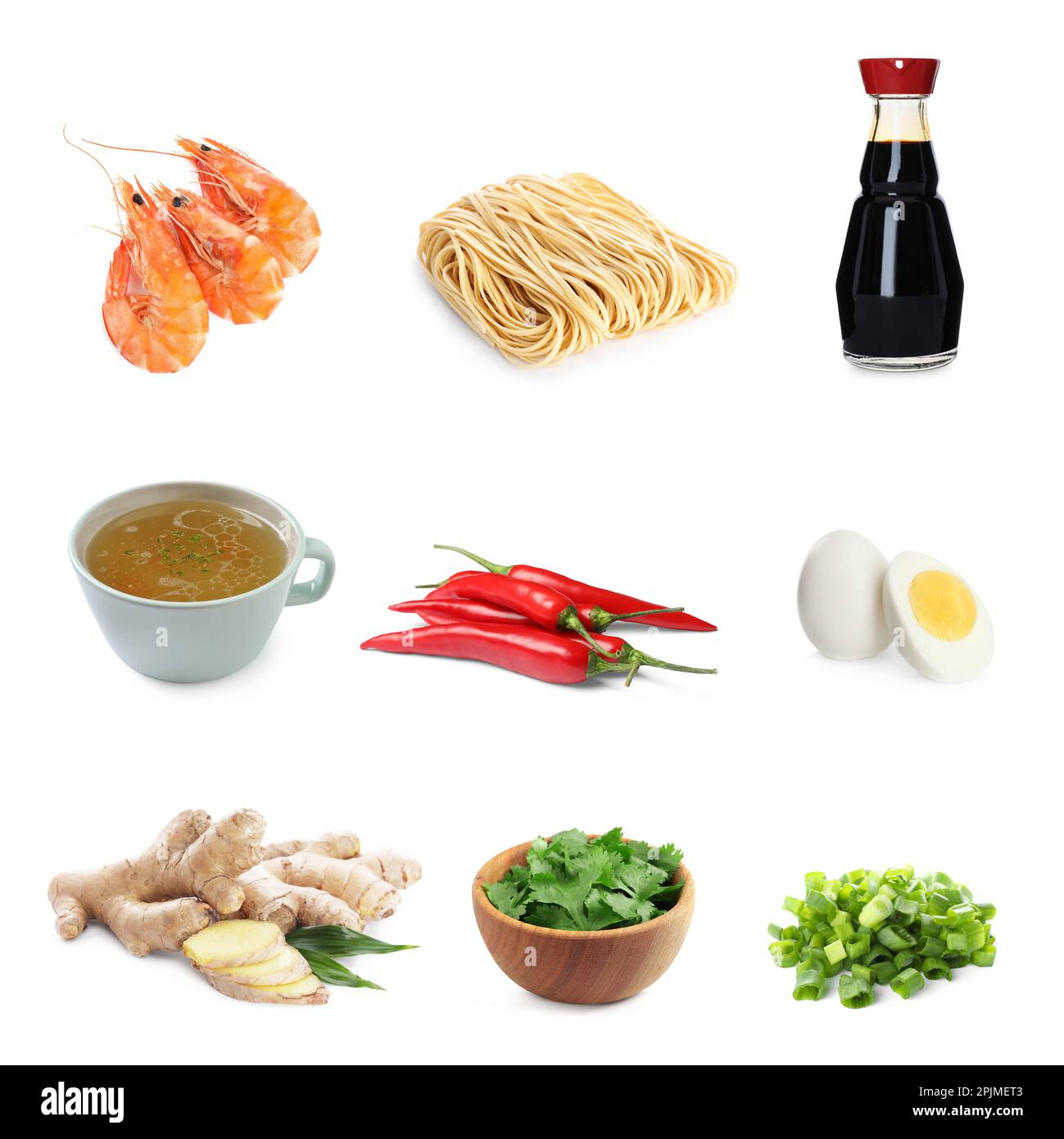Set with tasty ingredients for ramen on white background Stock Photo ...