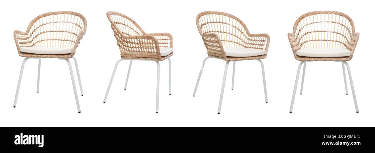 Set with stylish chairs on white background. Banner design Stock Photo ...