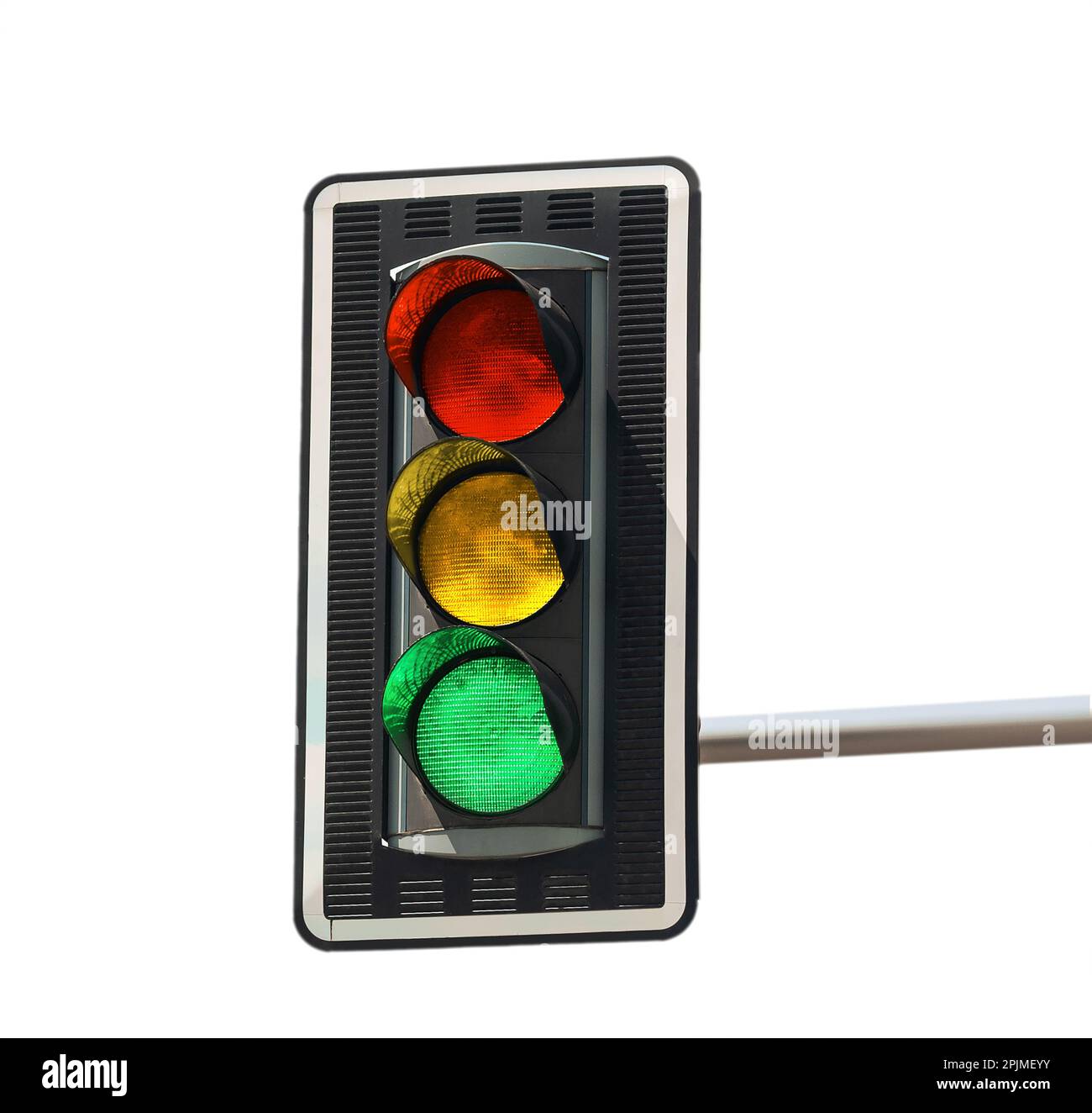 Traffic lights with three signals on white background Stock Photo - Alamy