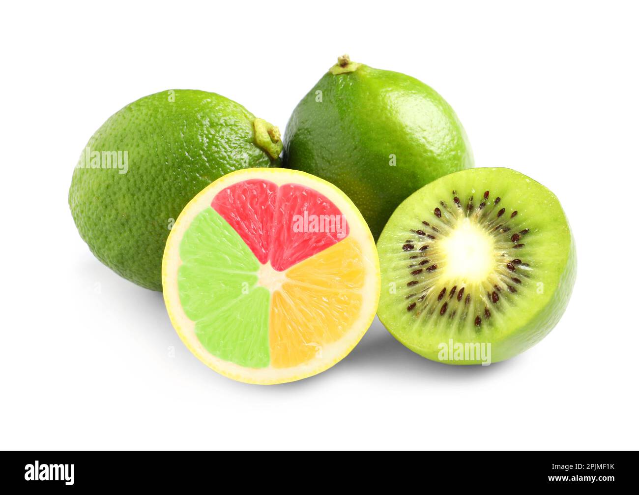 DIfferent genetically modified fruits on white background Stock Photo ...