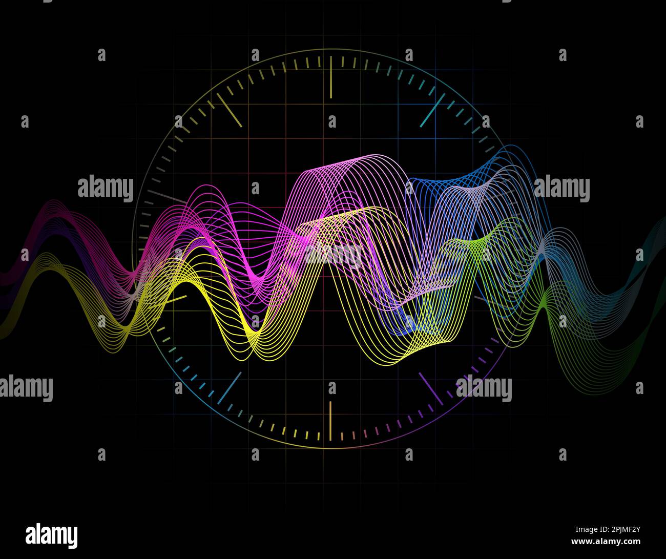 Illustration of dynamic sound waves on black background Stock Photo - Alamy