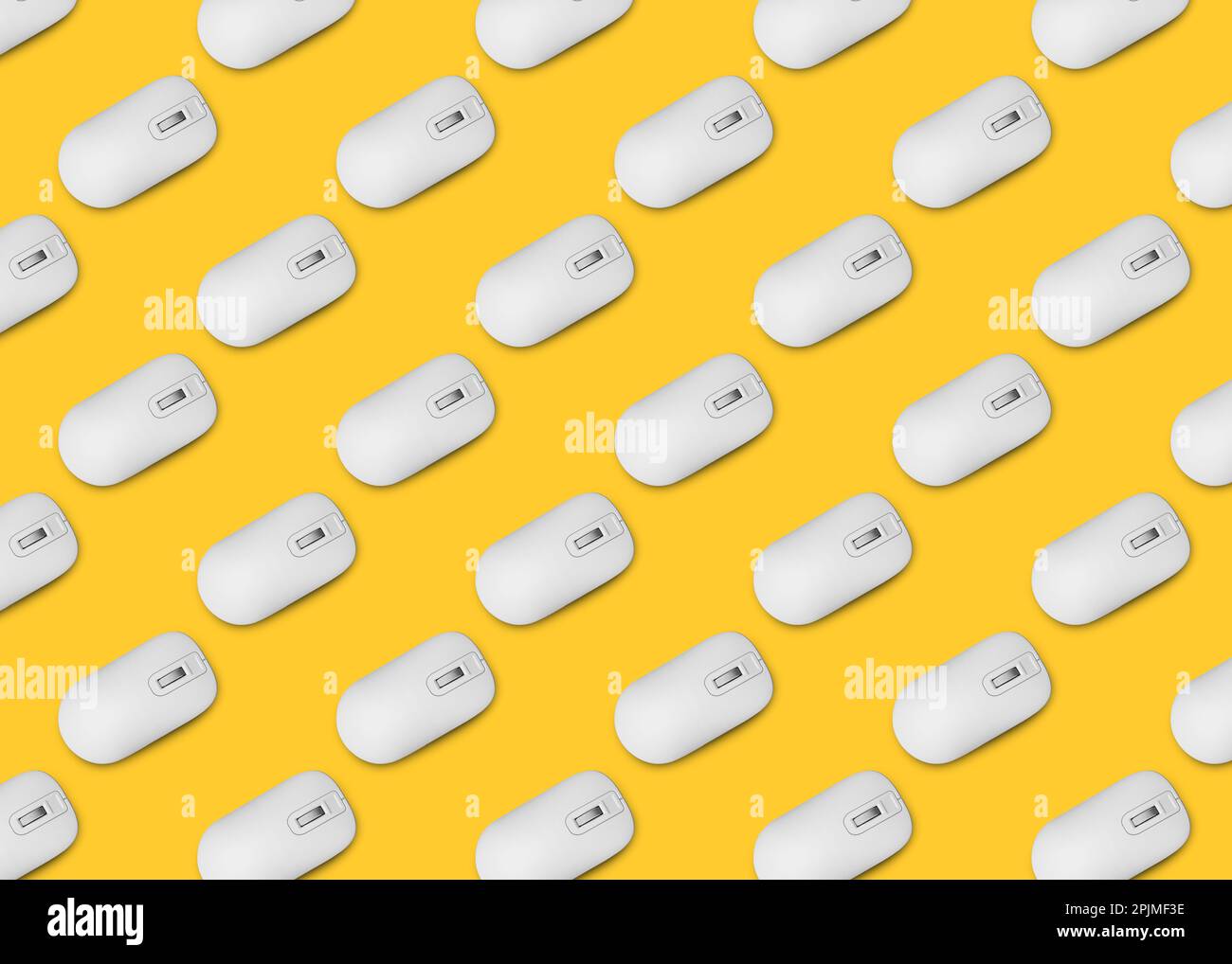 Many white computer mouses on yellow background, flat lay. Seamless ...