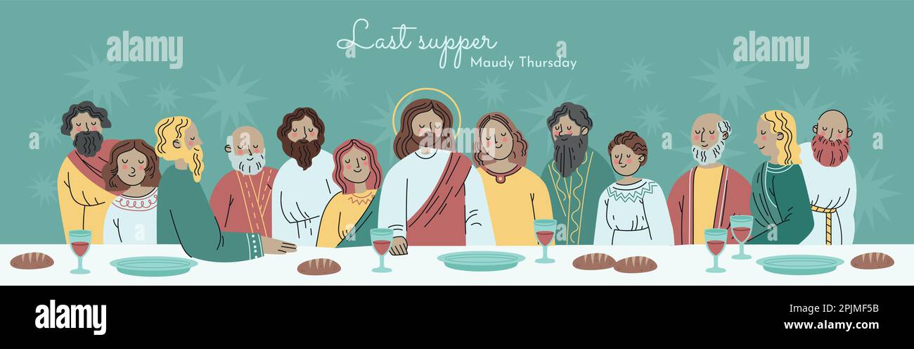 Last Supper Of Jesus Christ With Twelve Apostles On Holy Or Maundy
