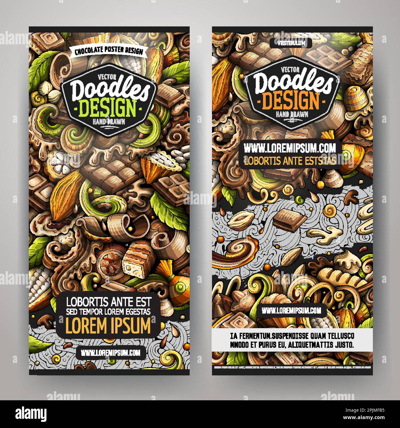 Cartoon vector doodle set of Chocolate banners templates. Corporate ...