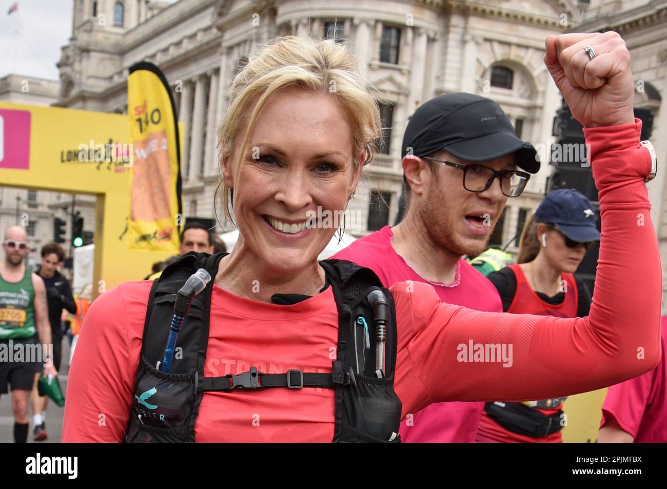 London UK. 2 April 2023. Jenni Falconer at the Finish of the 2023 ...