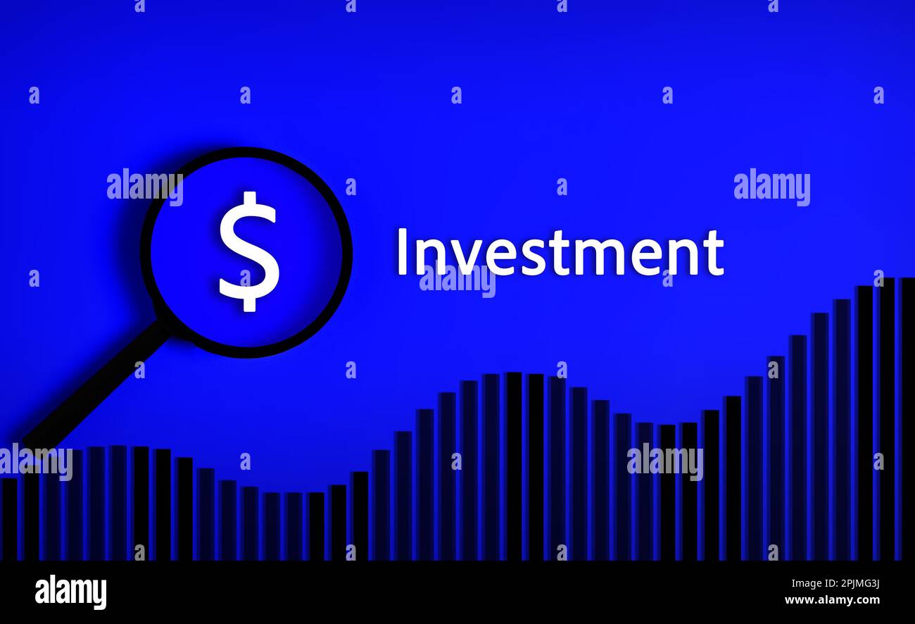 Investment text on blue background, Investment strategy and benefits ...