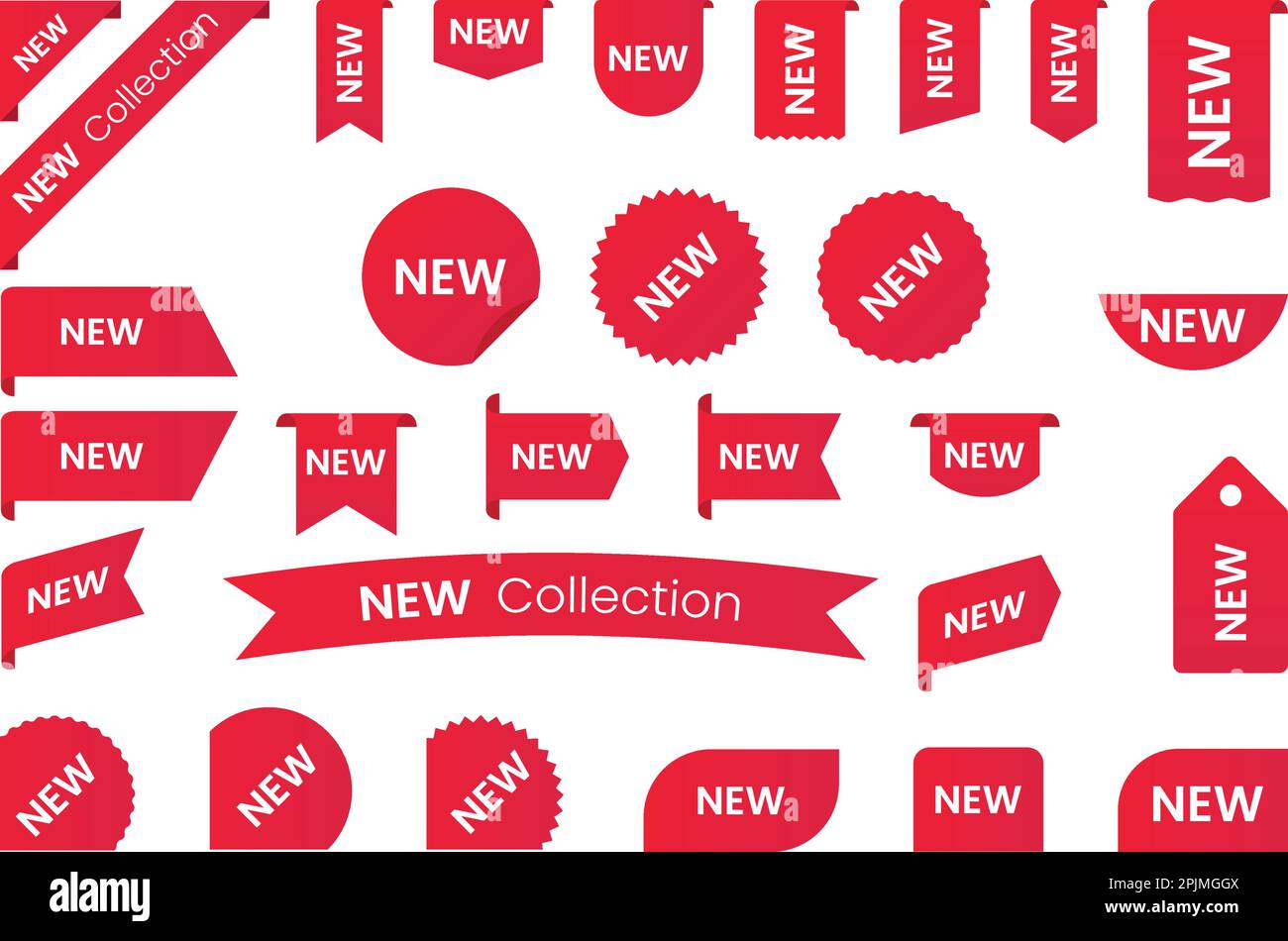 Red gradient badges, labels or stickers collection. Set of promotion ...