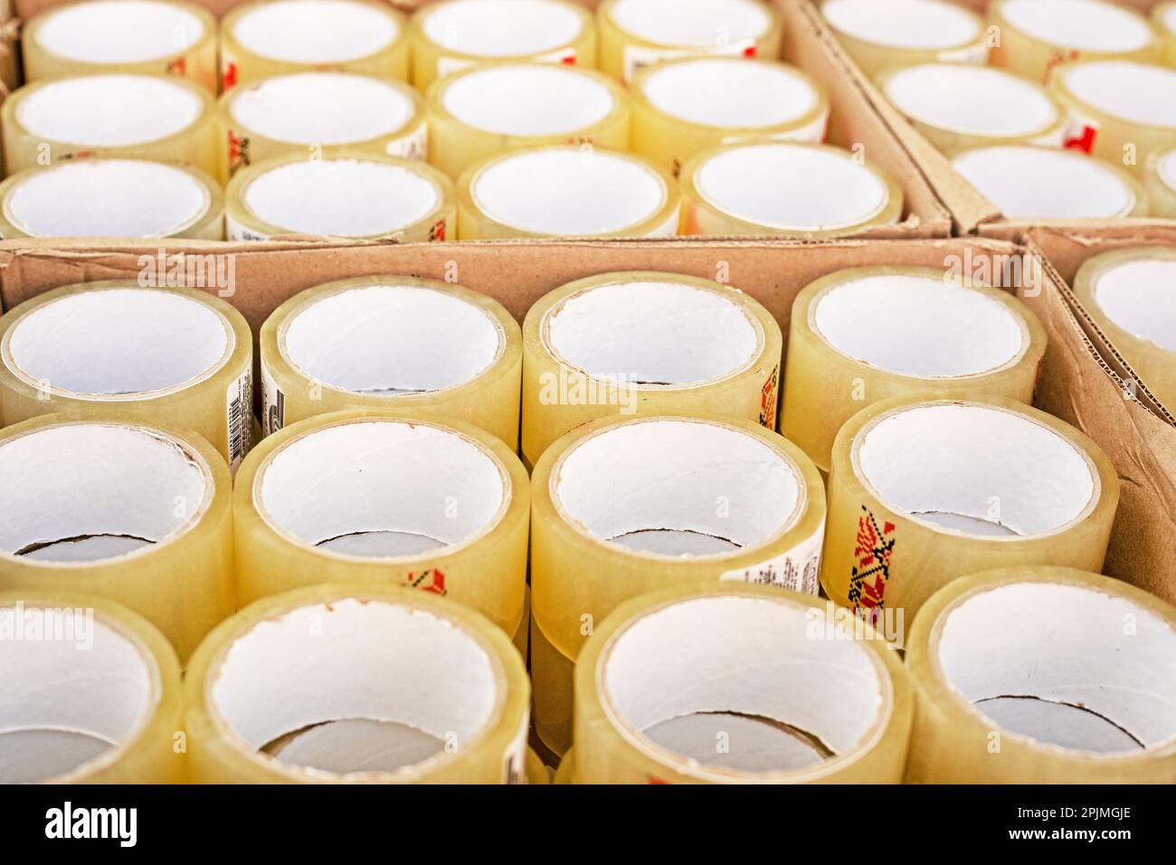 scotch containers in boxes top view. Construction Materials Stock Photo ...