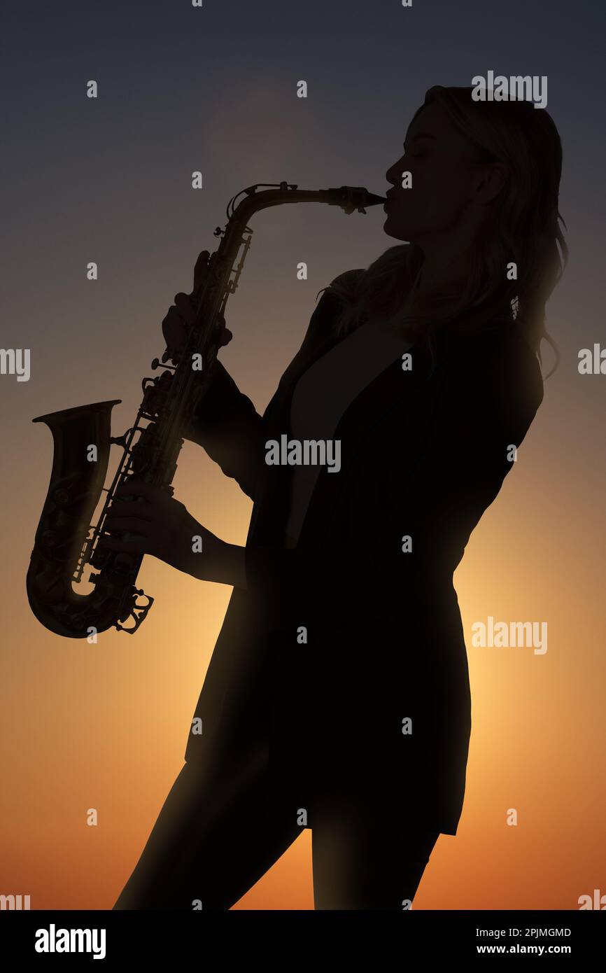 Female Saxophone Player Silhouette