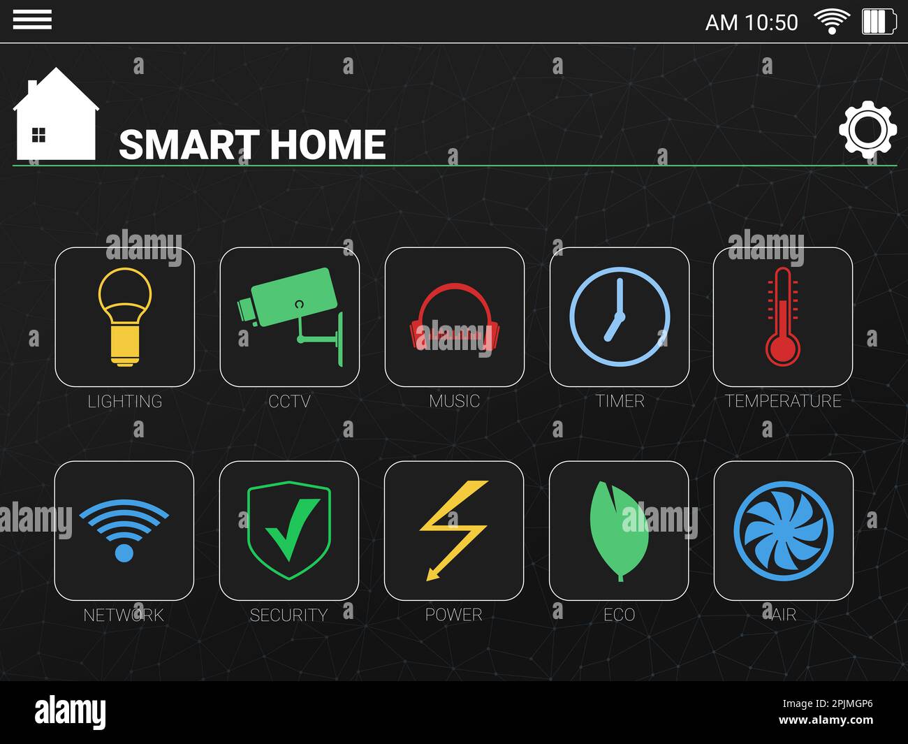 Screen of tablet with SMART HOME app, illustration. Automatic ...