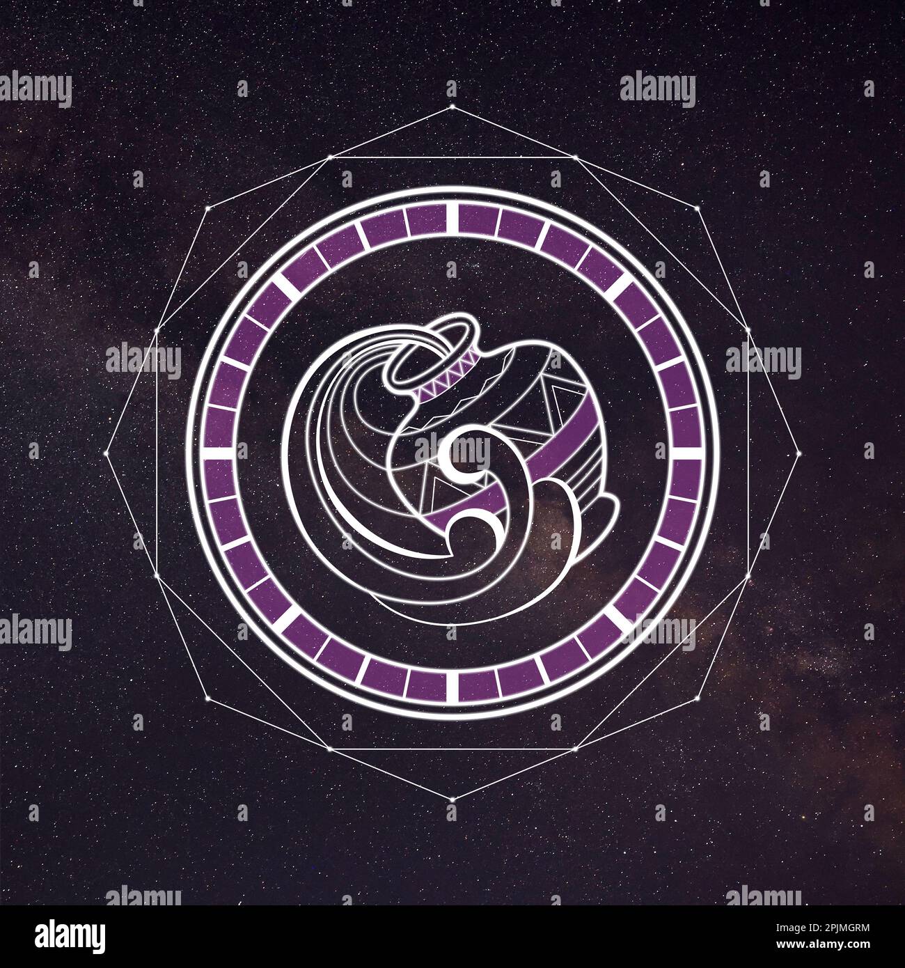 Aquarius zodiac sign and beautiful view of starry sky at night ...