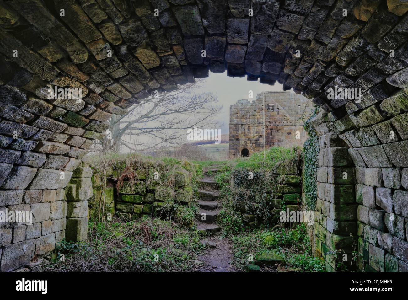View from the cellar at Whorlton Castle Stock Photo - Alamy