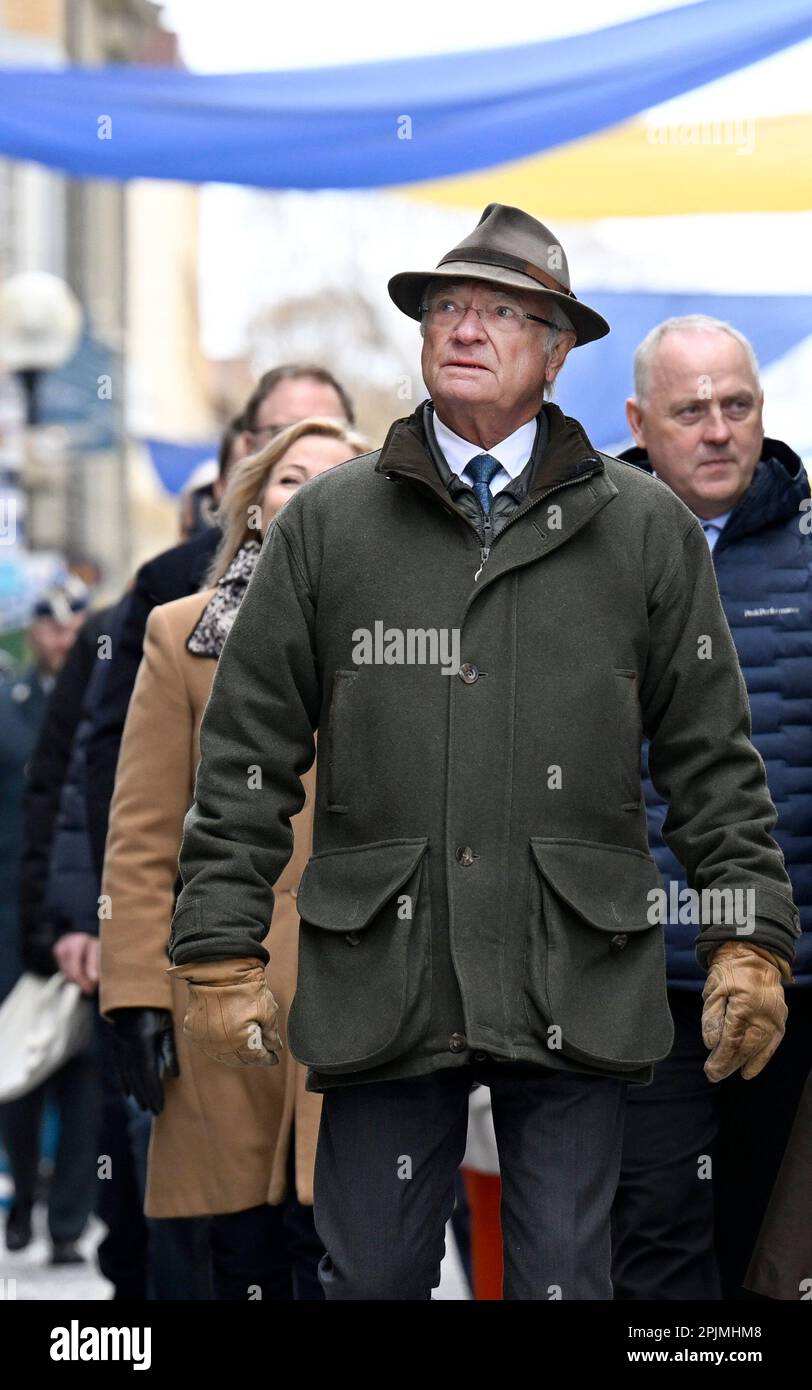 Ostersund, Sweden. 03rd Apr, 2023. Sweden's King Carl XVI Gustaf visits ...