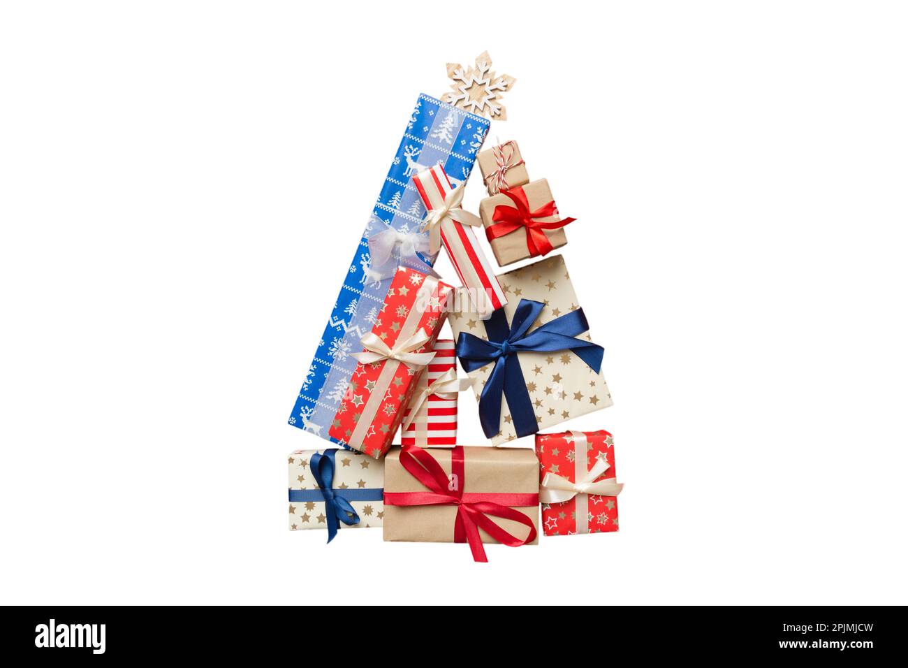 Isolated Christmas tree made of beautifuly wrapped presents on colored ...