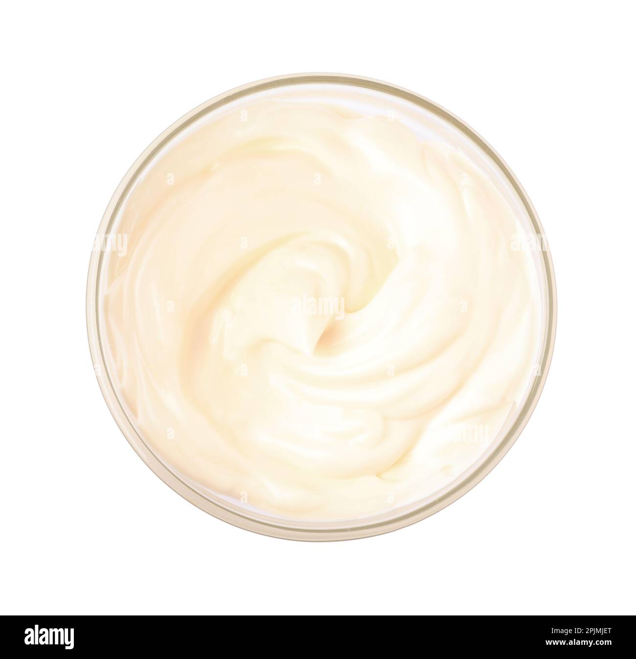 Tasty mayonnaise in glass bowl isolated on white, top view Stock Photo ...