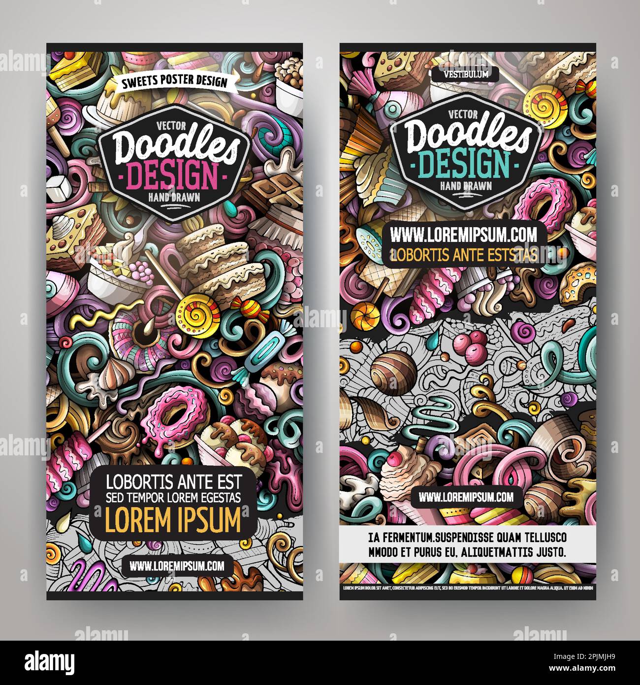 Cartoon vector doodle set of Desserts banners templates. Corporate ...
