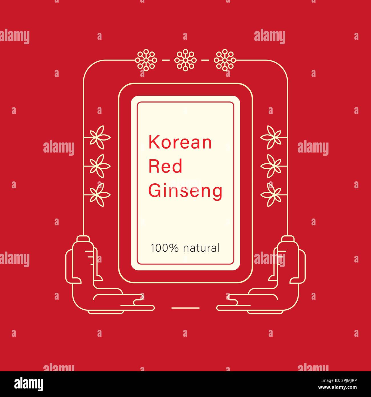 Red korean or chinese ginseng root logo, badge, label Text in korean ...