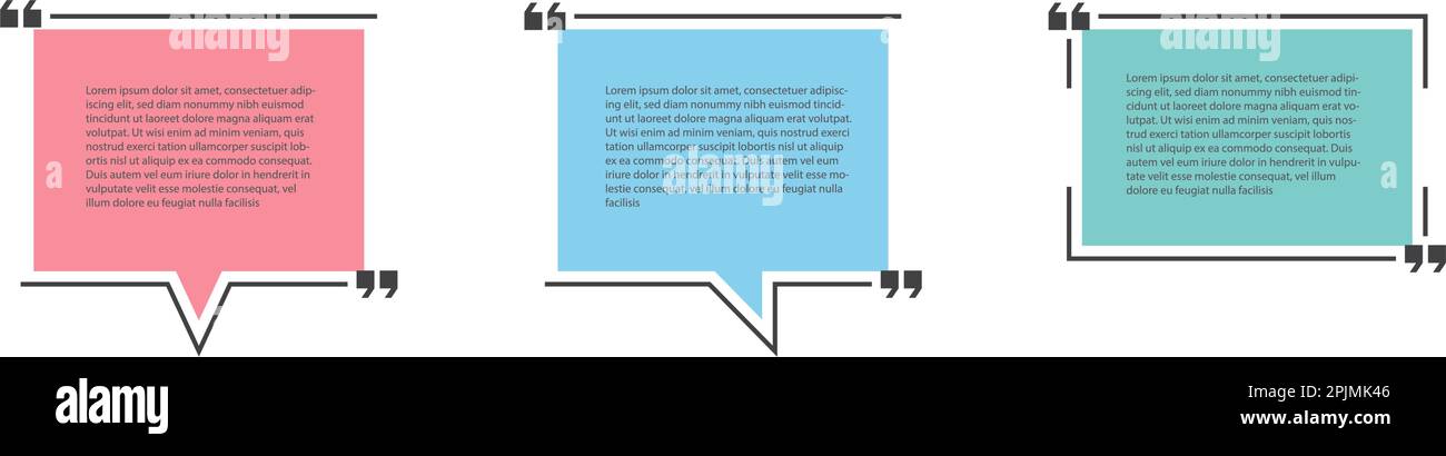 Set of quote box or bubbles in flat style. Pastel colors - blue, pink ...