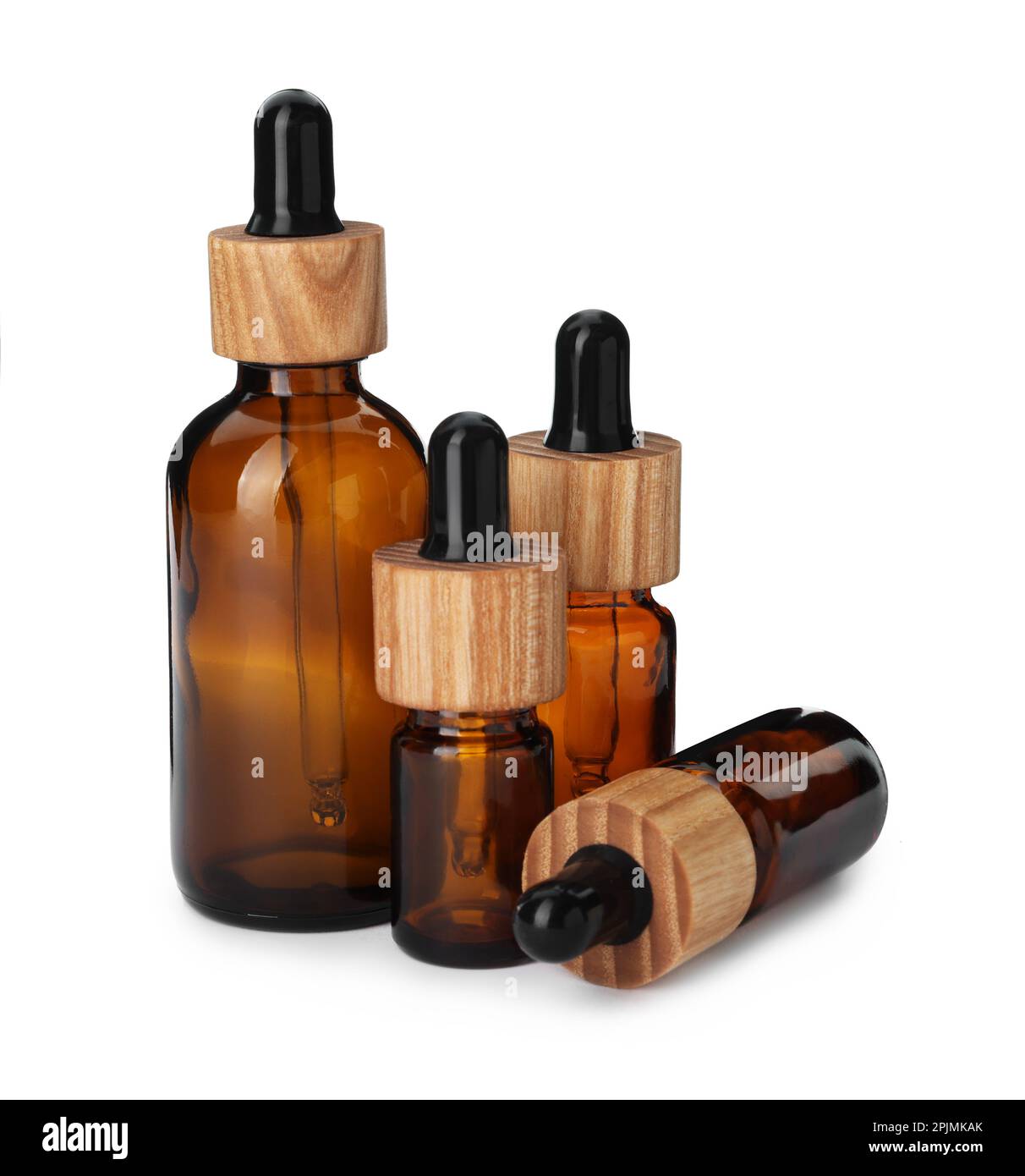 New empty glass bottles with droppers isolated on white Stock Photo - Alamy