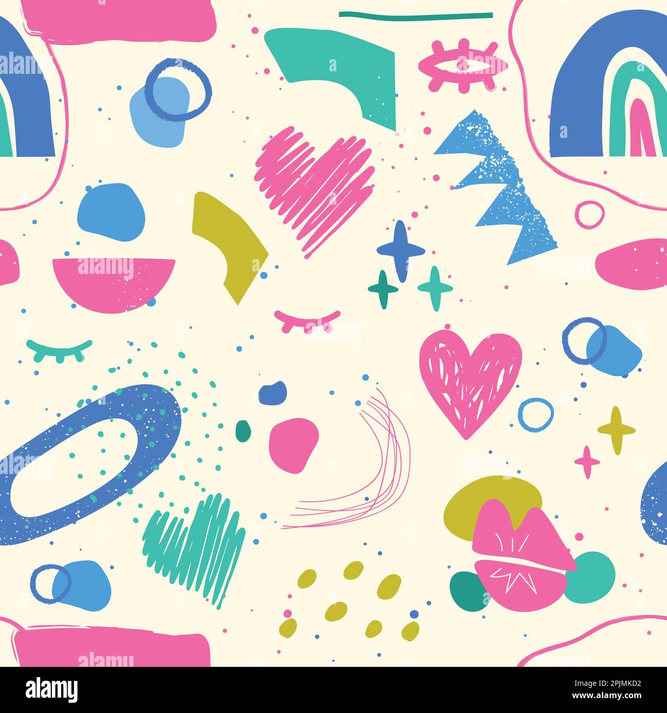 Fun colorful doodle seamless pattern. Creative minimalist style art ...