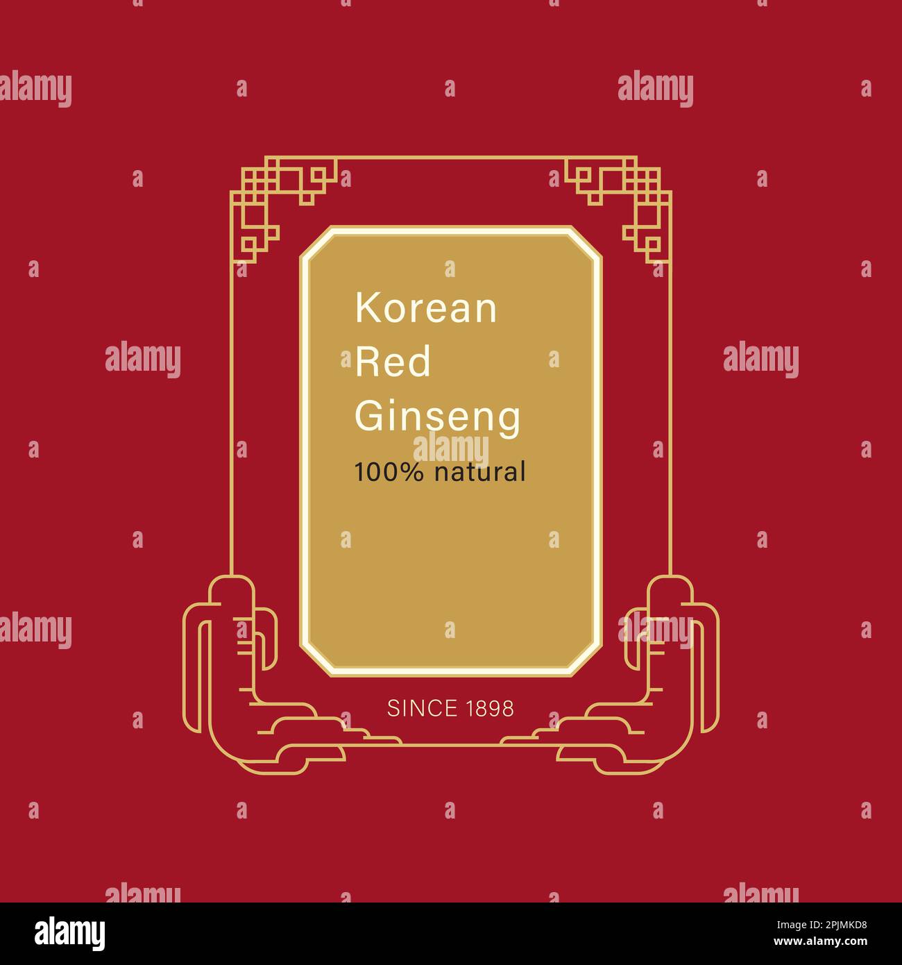 Red korean or chinese ginseng root logo, badge, label Text in korean ...