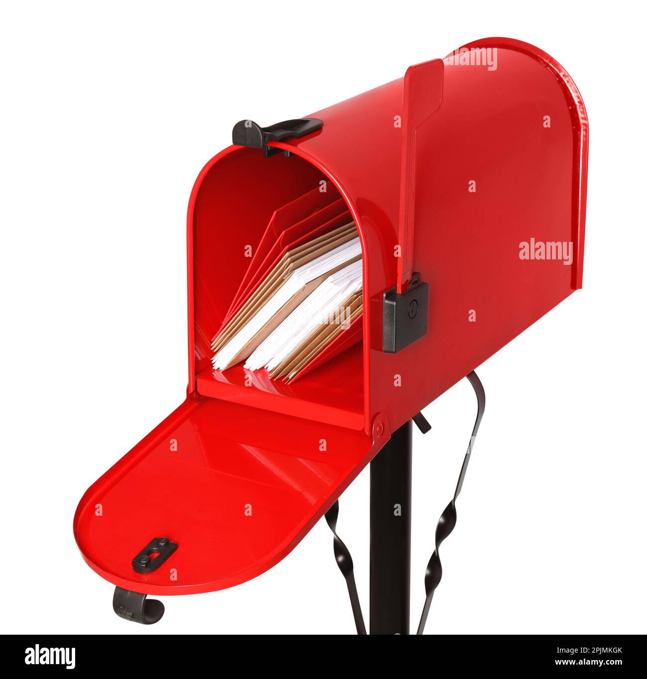 Red letter box with envelopes isolated on white Stock Photo - Alamy