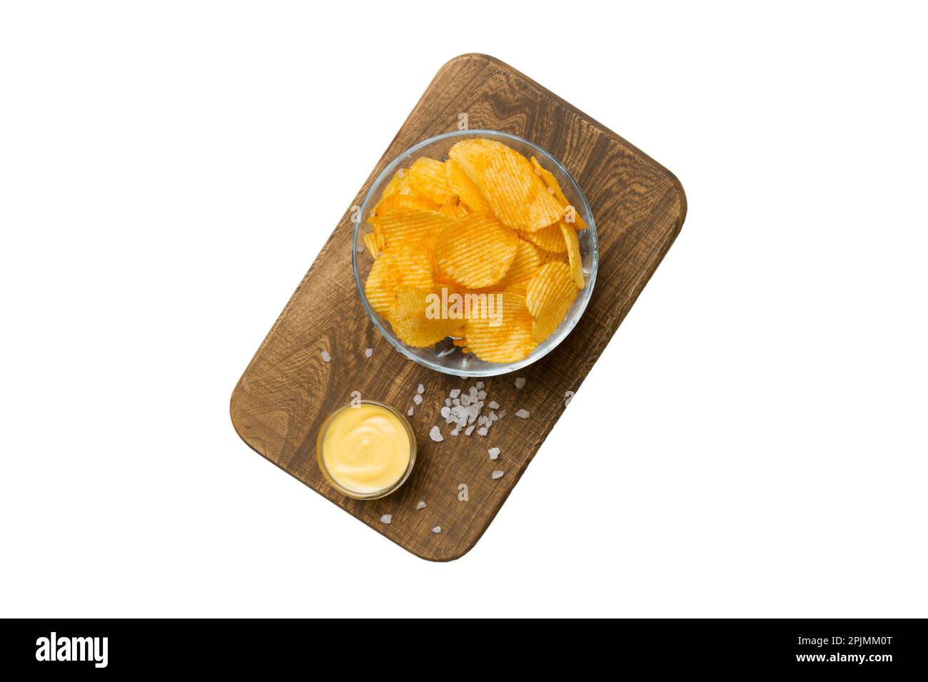 Top view chips with sause in bowl isolated on white background, top ...