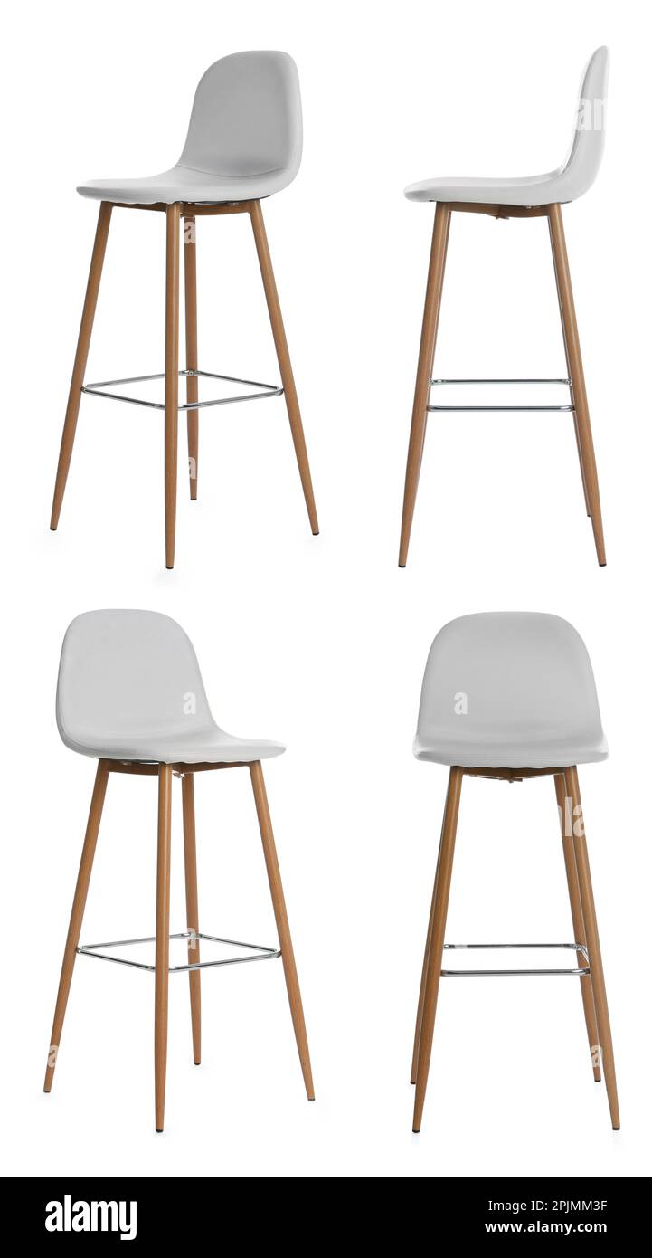 Set with stylish bar stools on white background Stock Photo - Alamy