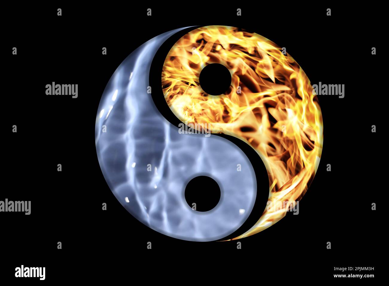 Fire and water resembling Yin Yang symbol on black background. Feng ...