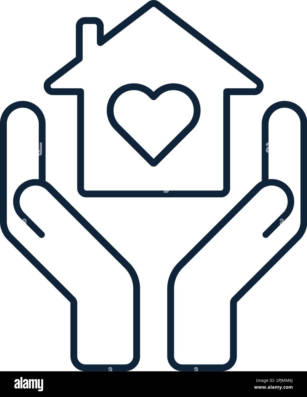 Home care concept. Hands holding home with heart inside. Shelter, roof ...