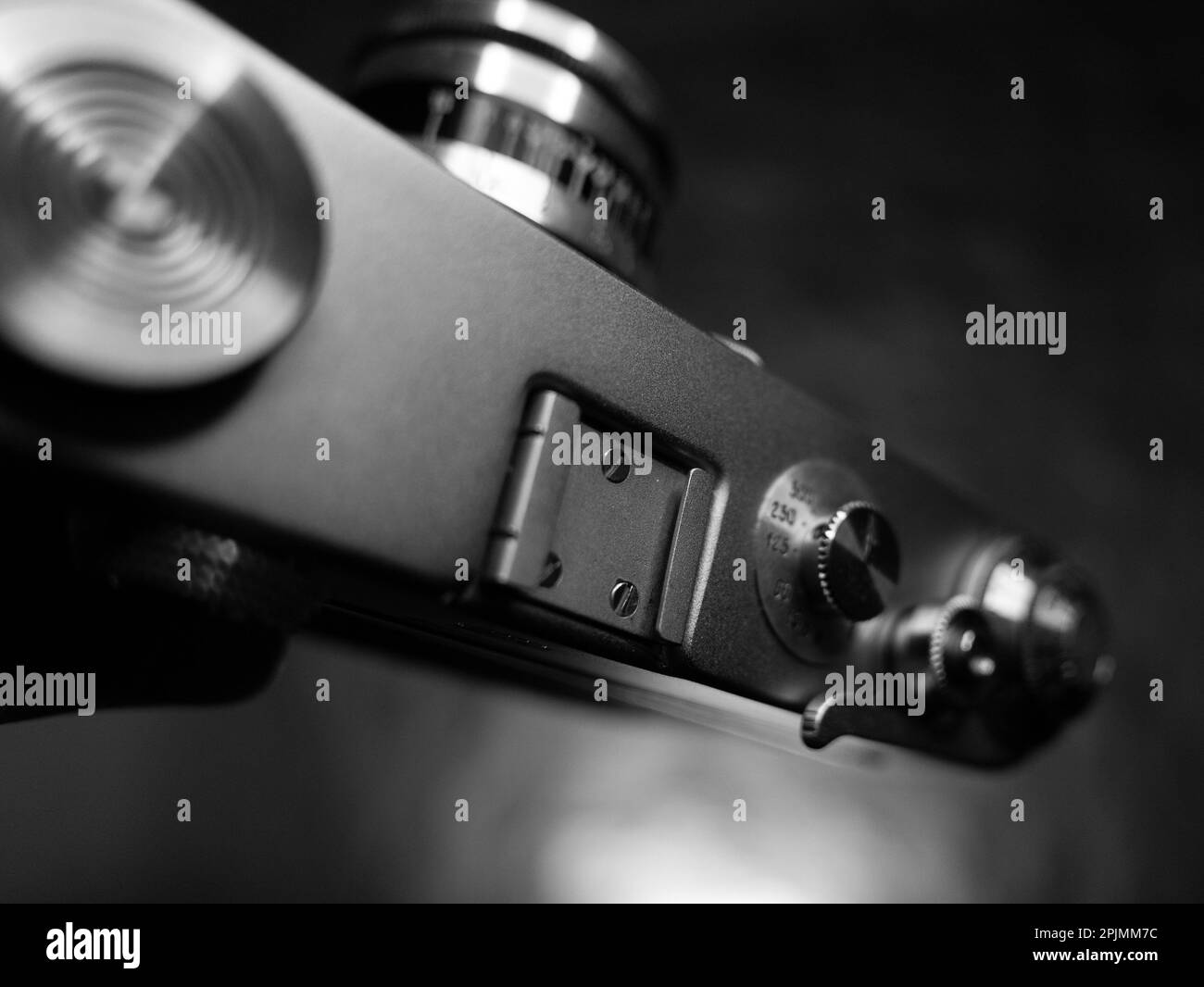 A grayscale shot of the small parts of an old vintage camera Stock ...