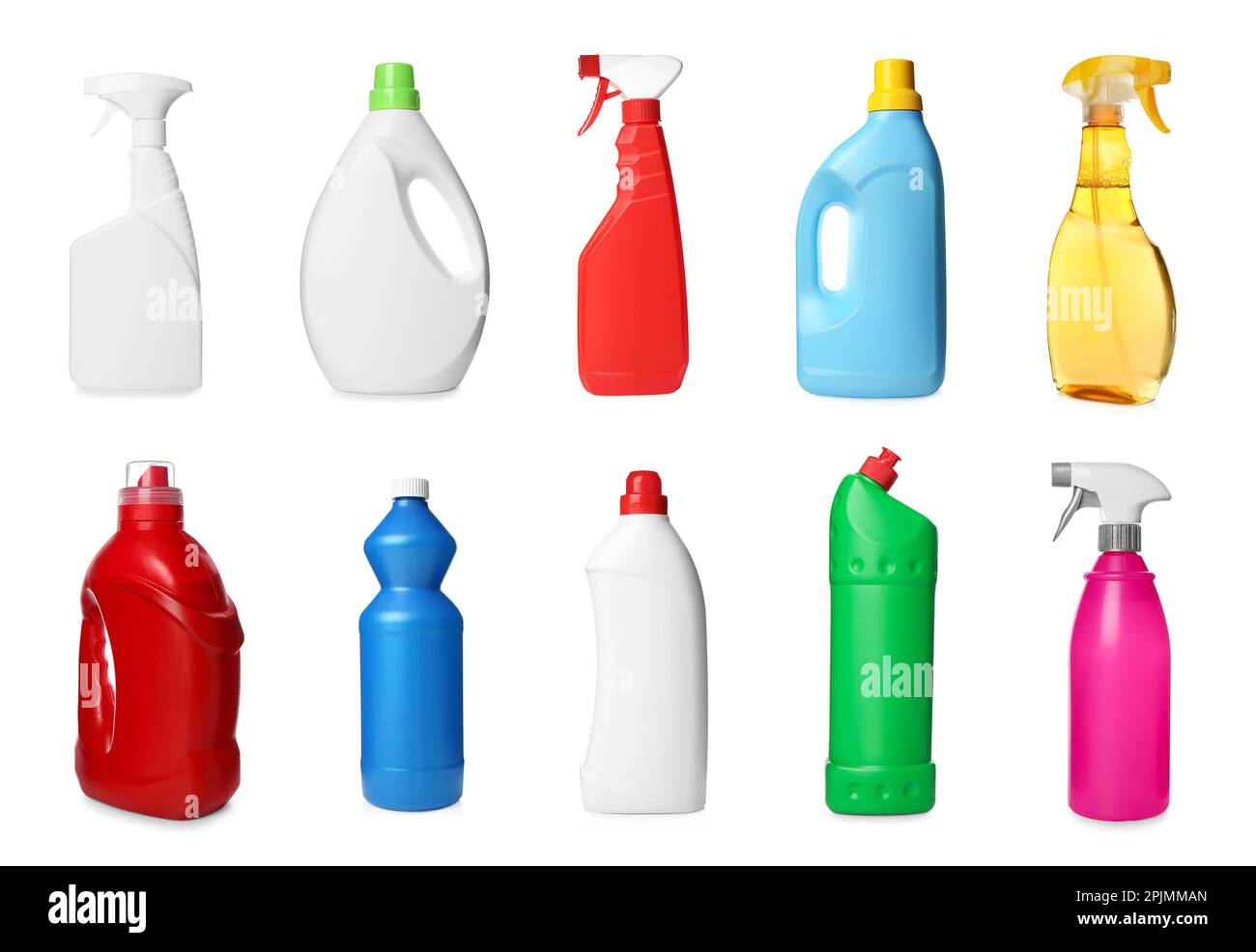 Set with different cleaning products on white background Stock Photo ...