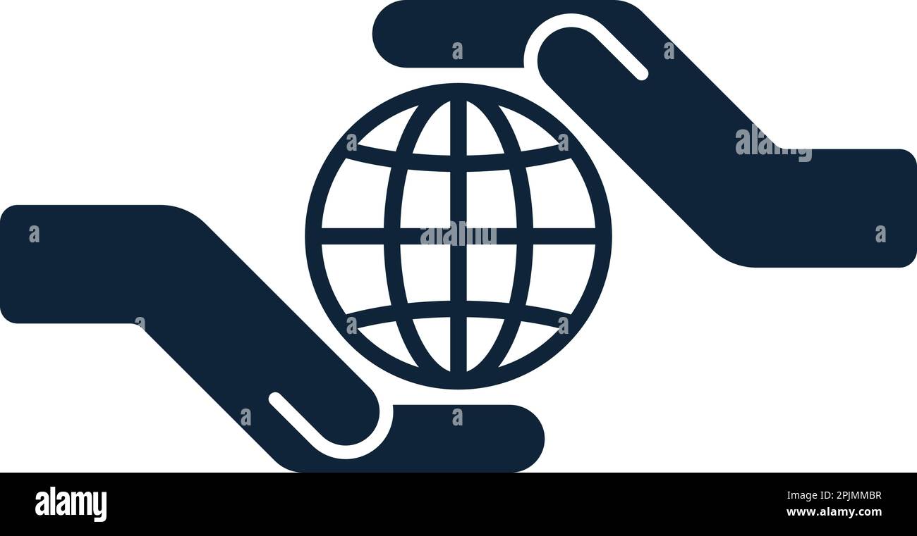 Human hands care of the world. Hands hold globe. Earth care icon. Eco ...